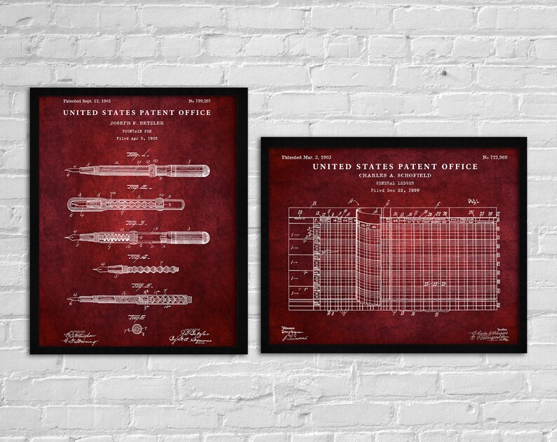 Accounting Wall Art: Fountain Pen & General Ledger Patent Posters ...