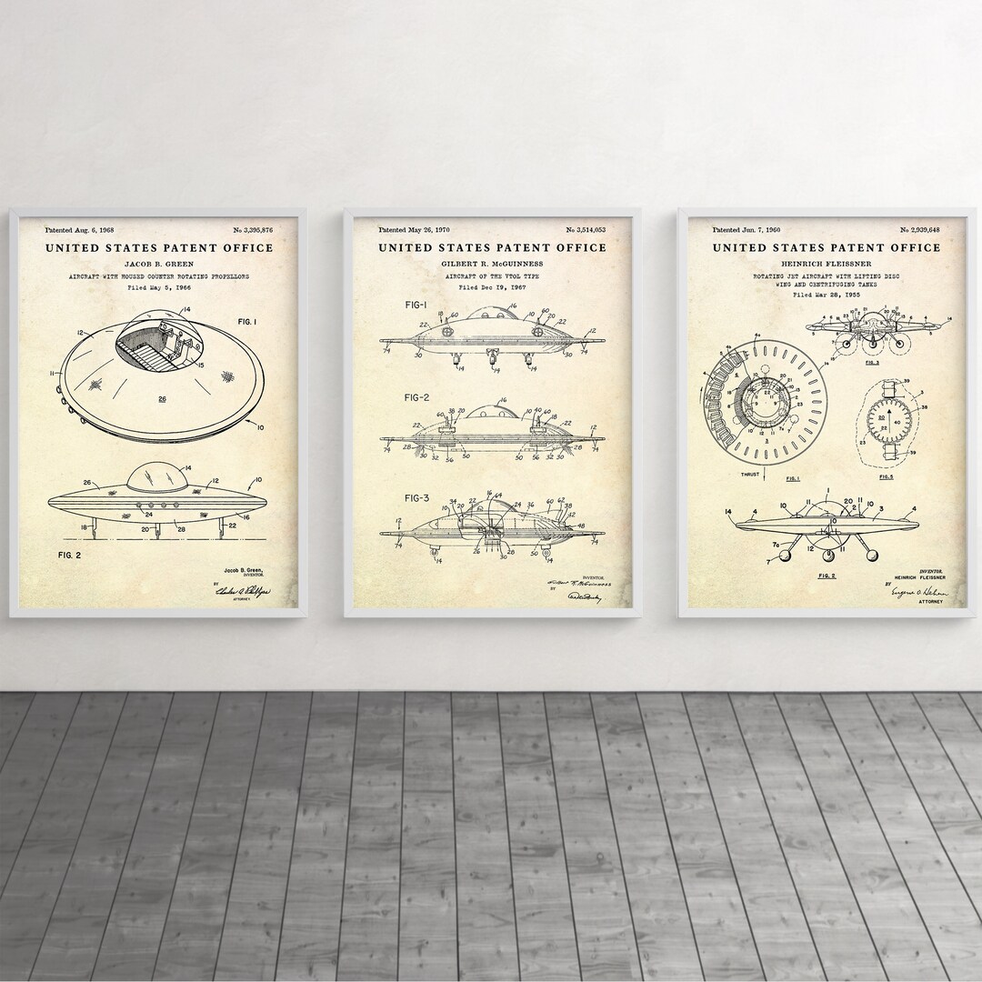 Flying Saucer Patent Art, UFO Wall Art, Space Exploration Poster ...