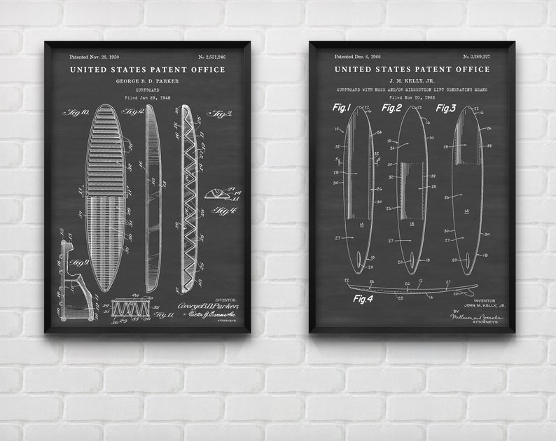 Surfing Wall Art: Surfboard Patent Posters, Surfer Gift, Nautical Decor ...