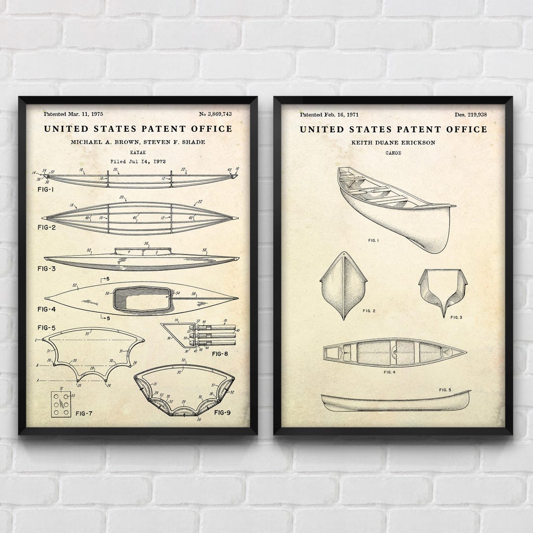 Canoe & Kayak Patent Wall Art, Paddling Boat Inventions Poster ...
