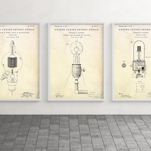 Incandescent Light Bulb Patent Poster, Vintage Filament Lamp Invention ...