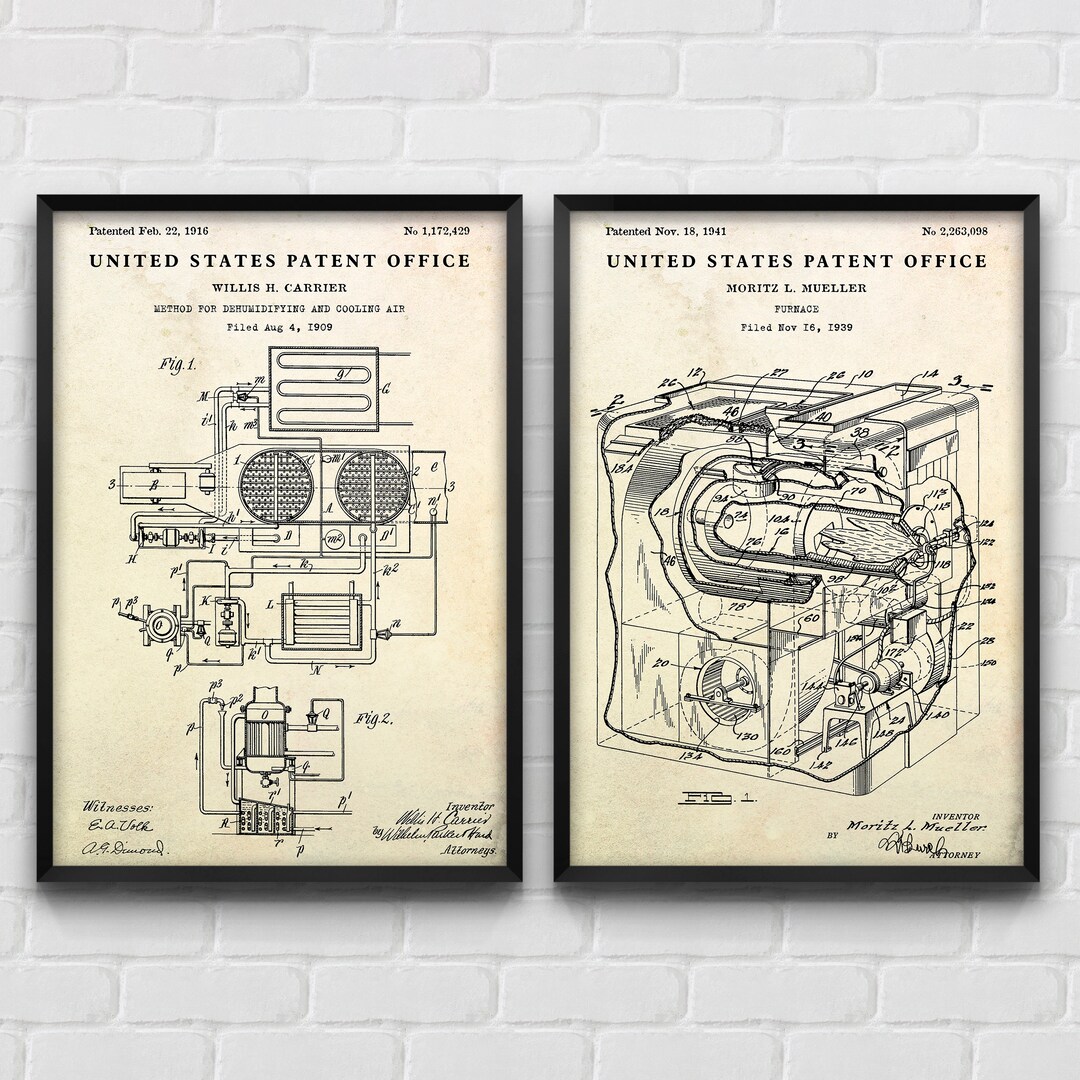 HVAC Tech Wall Art: Air Conditioner & Furnace Patent Posters, Cooling ...