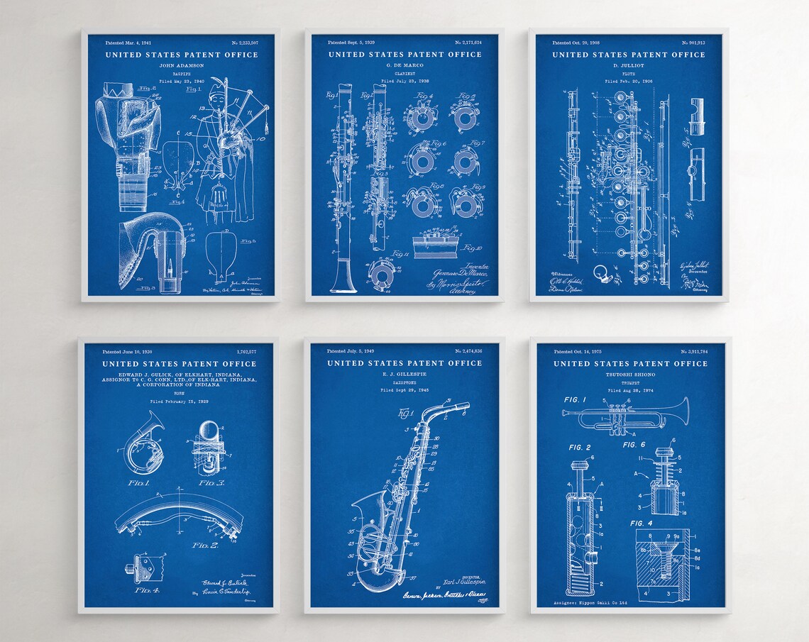 Wind Instruments Patent Wall Art, Musician Gift, Music Instrument ...