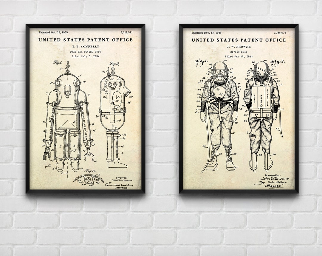 Diving Suit Patent Wall Art, Blueprint Poster, Diver Gift, Nautical ...