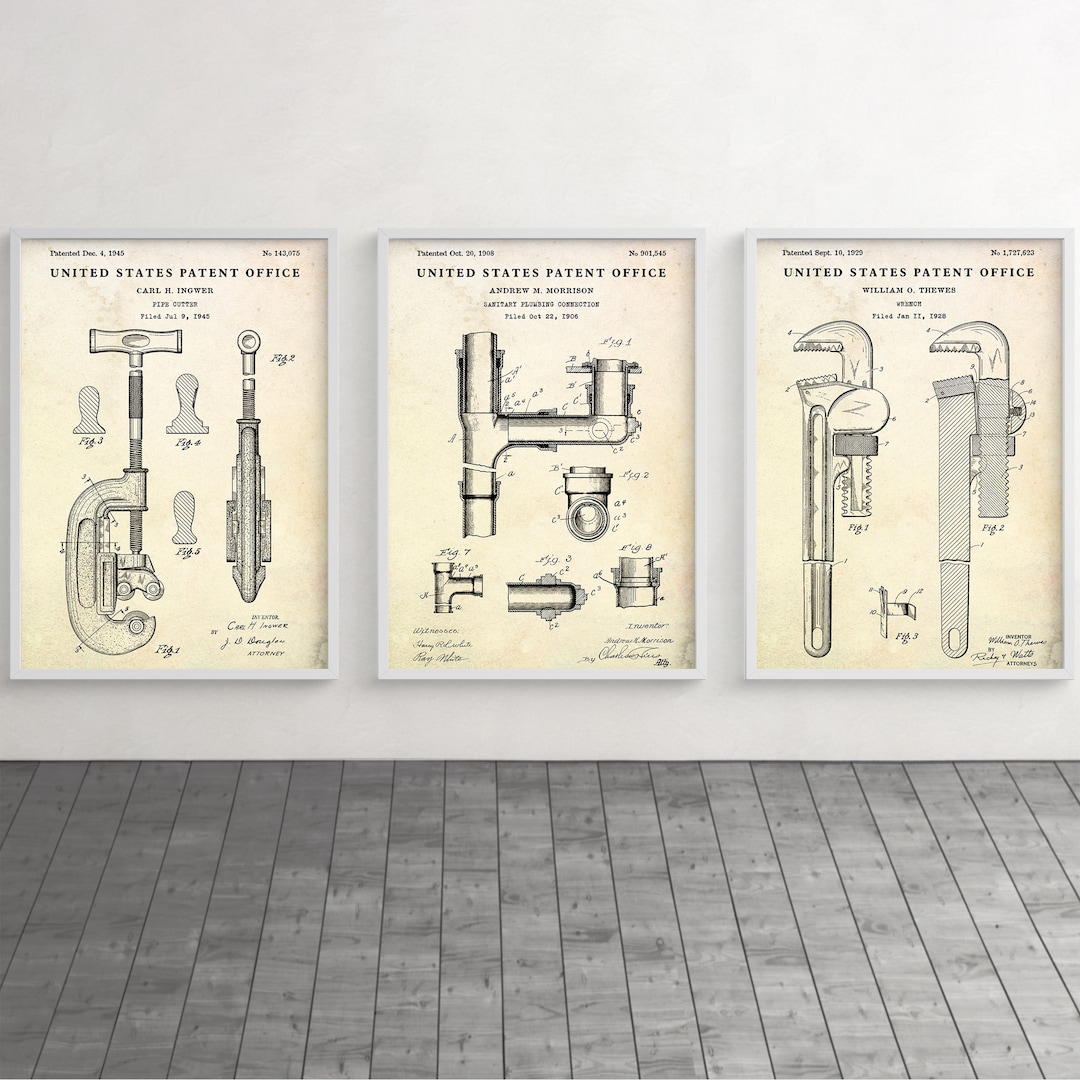 Plumbing Connection Tools Patent Wall Art, Blueprint Poster, Plumber ...