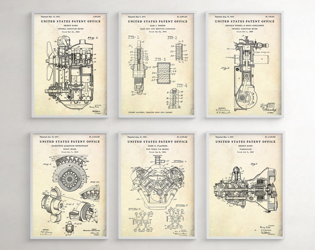 Automotive Wall Art, Car Engine, Transmission, Spark Plug Patent Poster ...