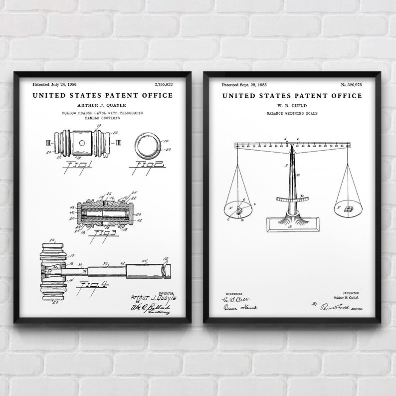 Judges Gavel & Scales of Justice Patent Wall Art, Judicial Invention ...