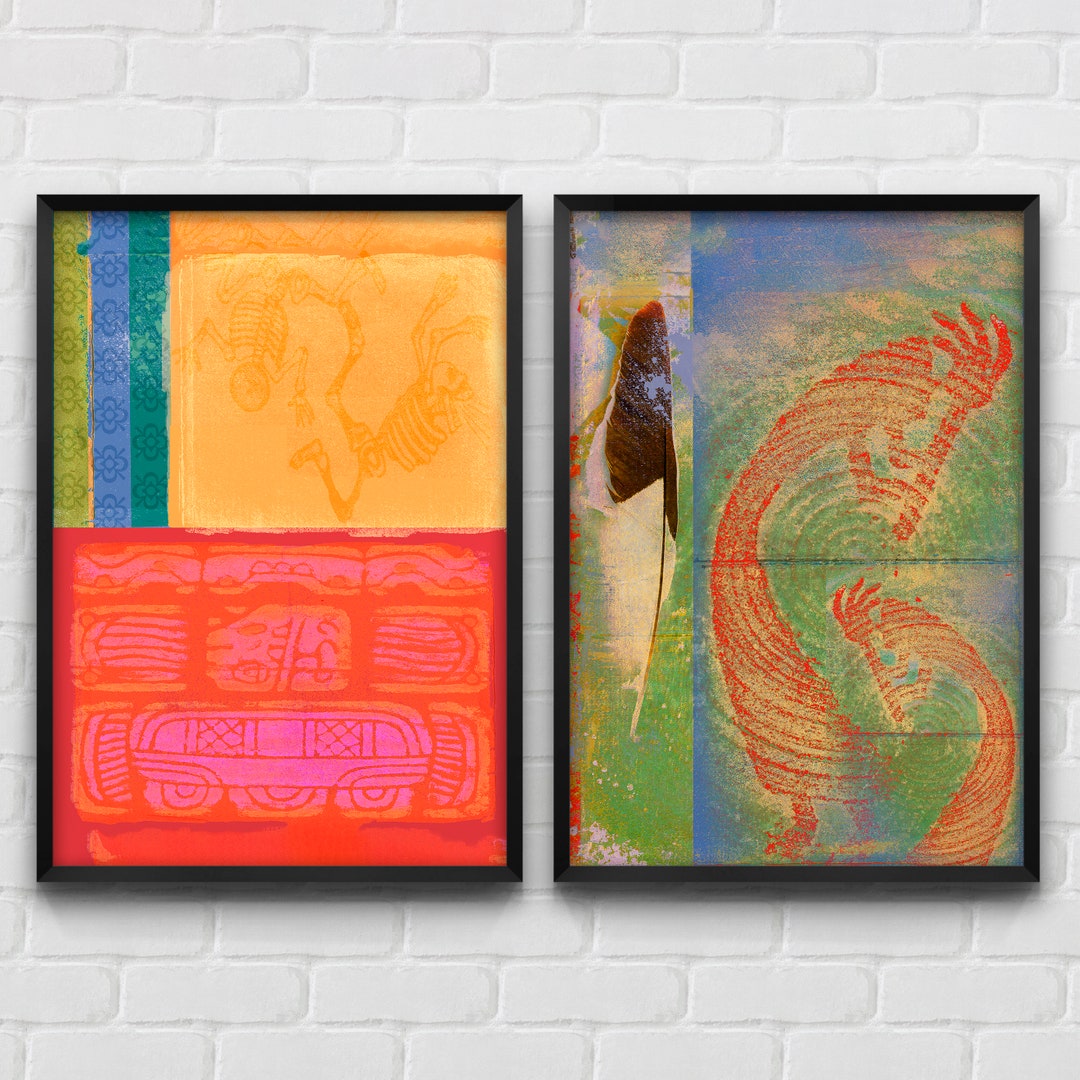 Mesoamerican Symbols, Kokopelli Aztec Collage Wall Art, Ethnic Drawings ...