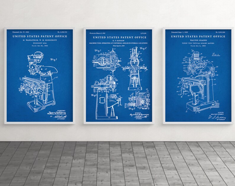 Milling Machine Patent Wall Art, Metal Workshop, Man Cave Decor ...