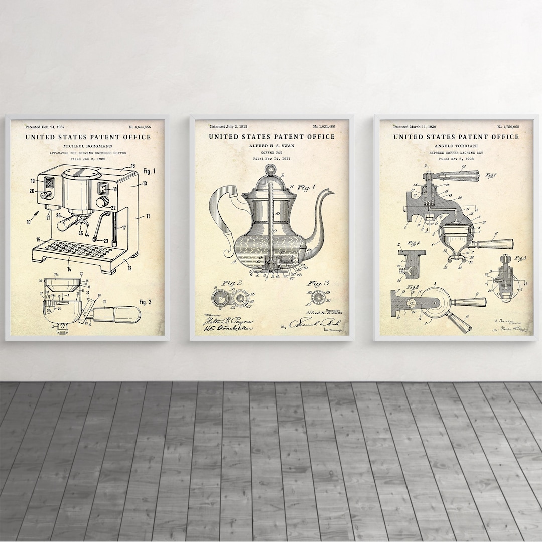 Tamper, Teapot & Espresso Machine Patent Wall Art, Coffee Addict Gift ...
