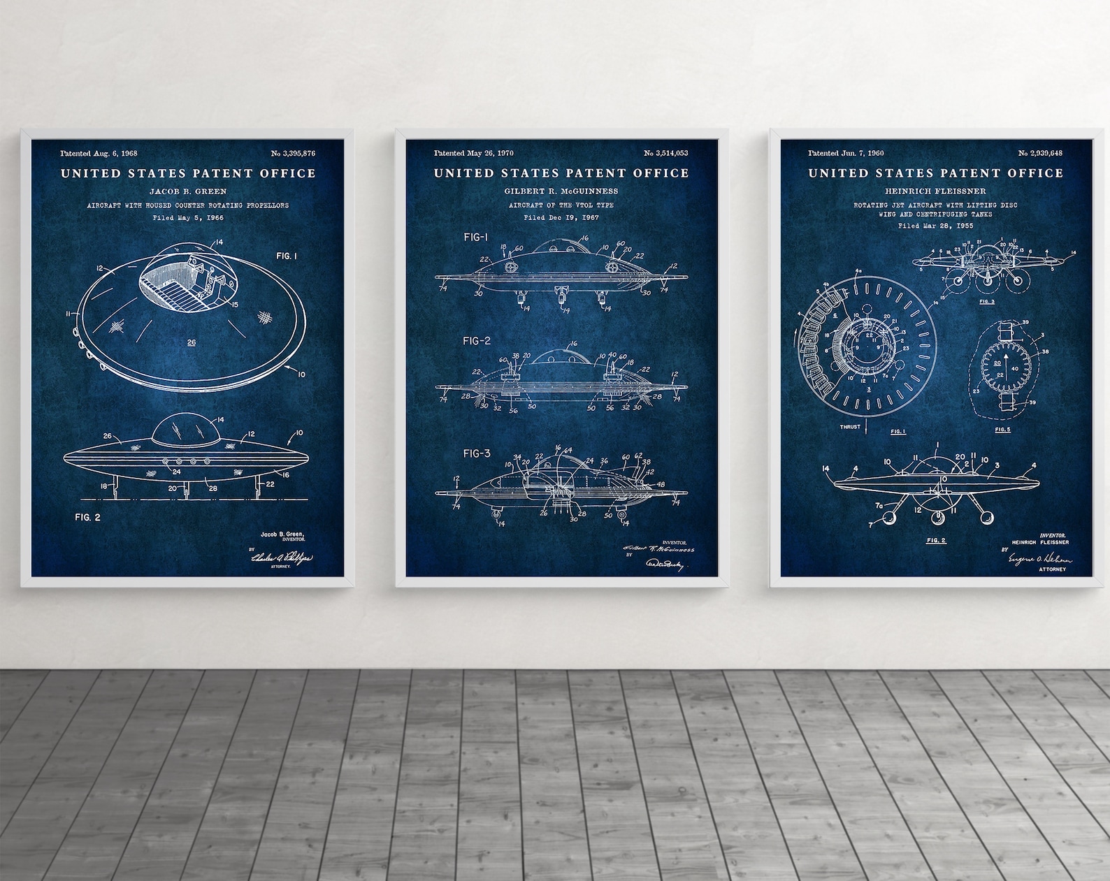 Flying Saucer Patent Art, UFO Wall Art, Space Exploration Poster ...