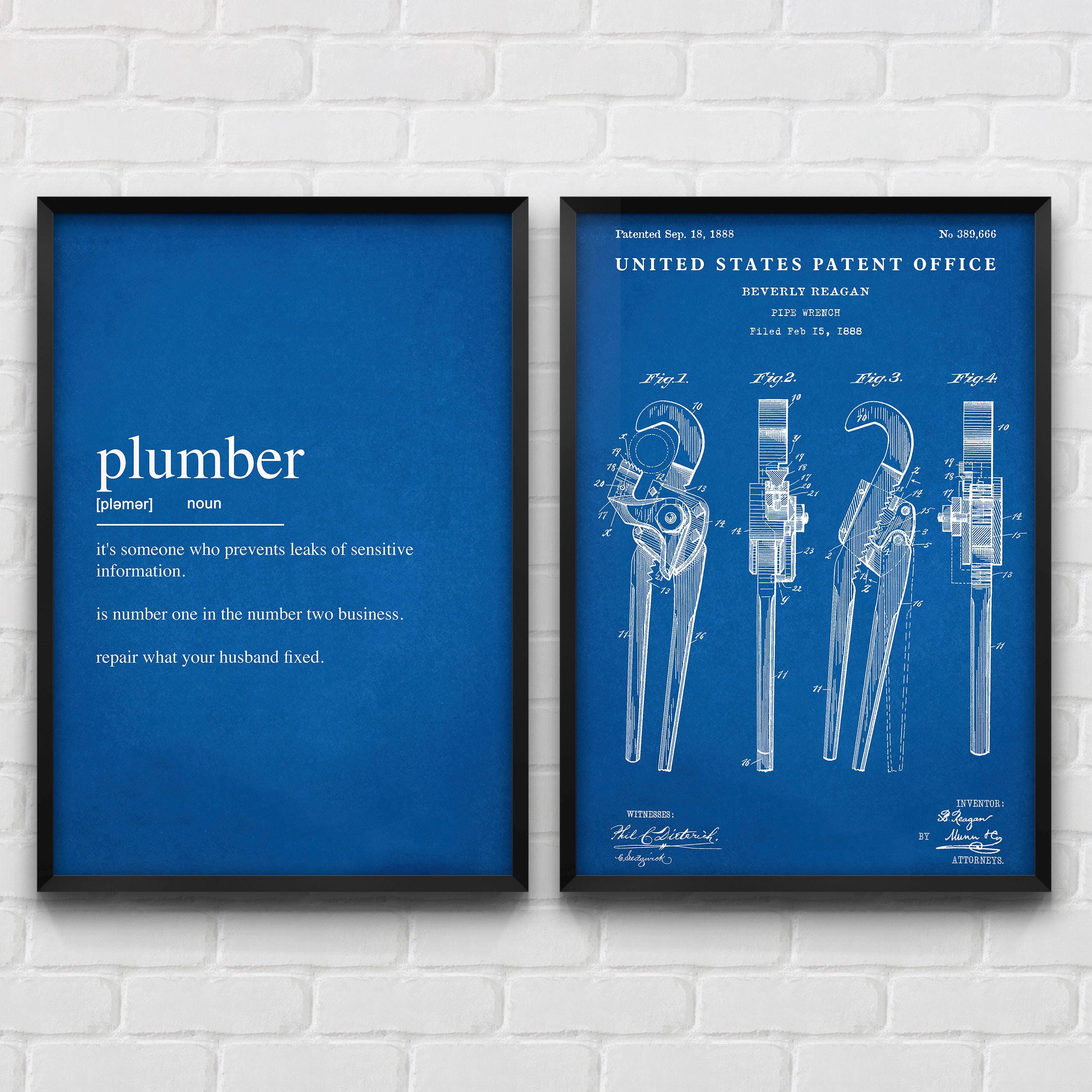 Plumbing Wall Art: Plumber Definition & Pipe Wrench Patent Posters ...