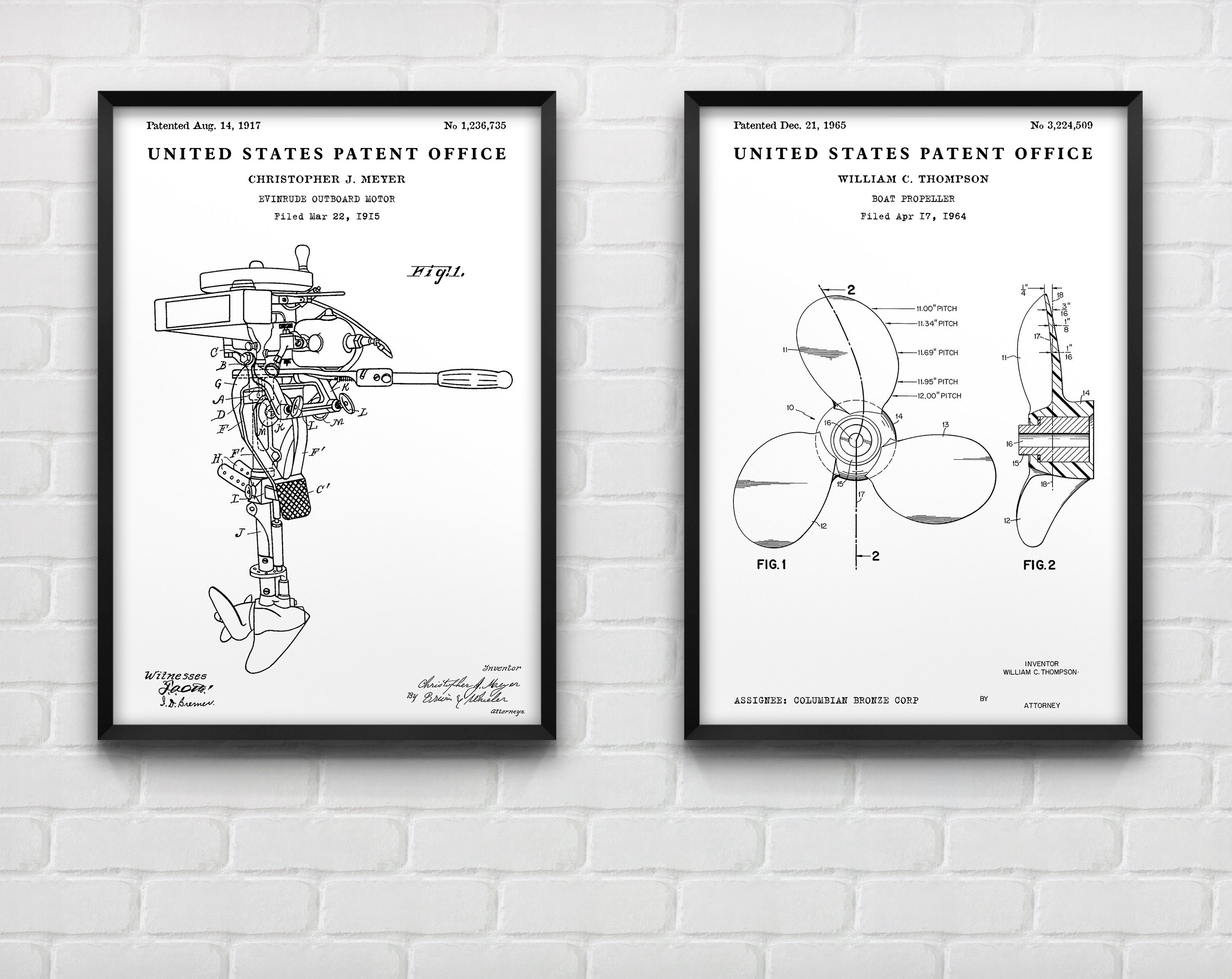 Outboard Motor & Propeller Patent Art Posters, Fishing Gift, Fisherman ...