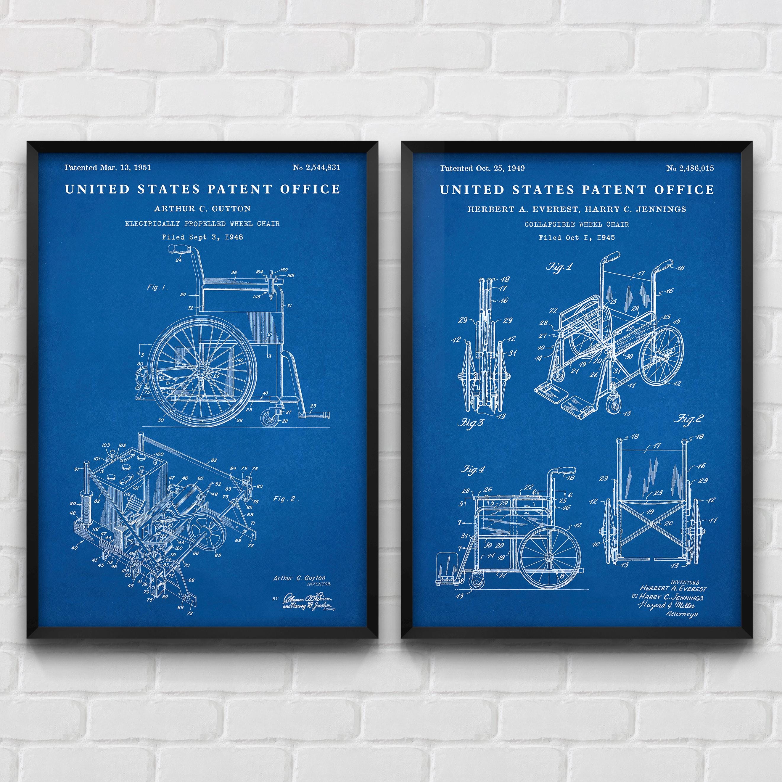Electric Wheelchair & Folding Wheelchair Patent Wall Art, Disability ...