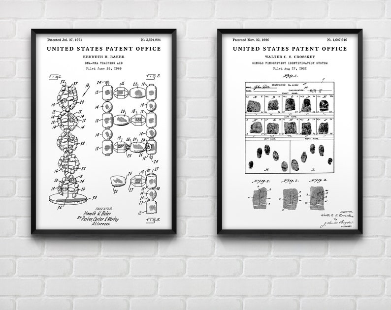 Forensic Science Wall Art: DNA RNA & Fingerprints Patent Print, Police ...