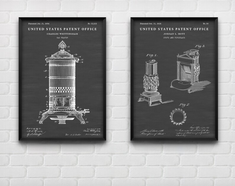 Gas Heater, Stove & Fireplace Historical Patent Poster, Antique Wall ...