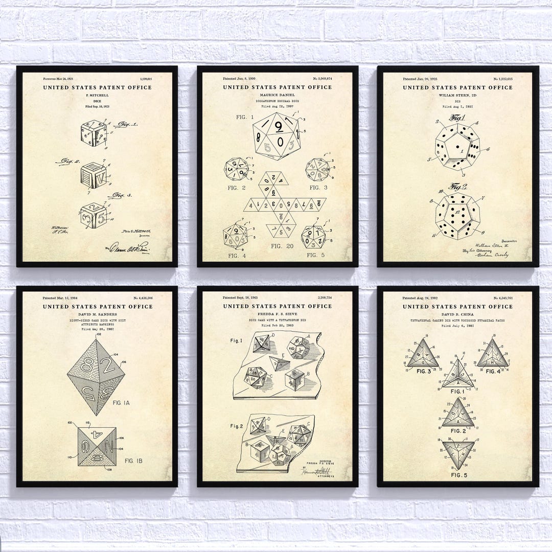 Dnd Dice Vintage Wall Art, Board Games, Geeky Gift, RPG Die Patent ...