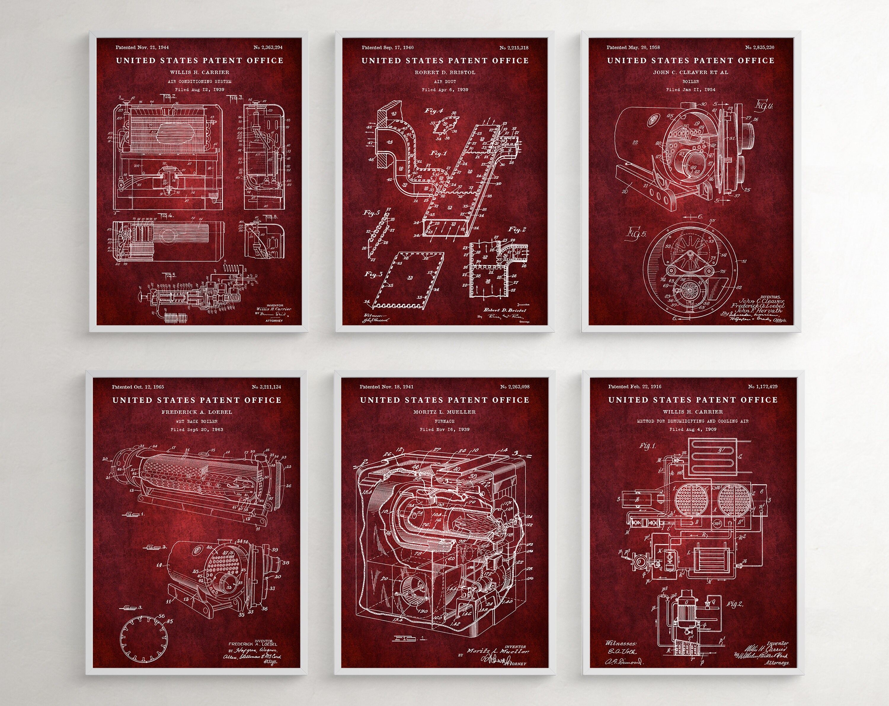 Air Conditioning, Boiler, HVAC Patent Wall Art, Heating and Cooling ...
