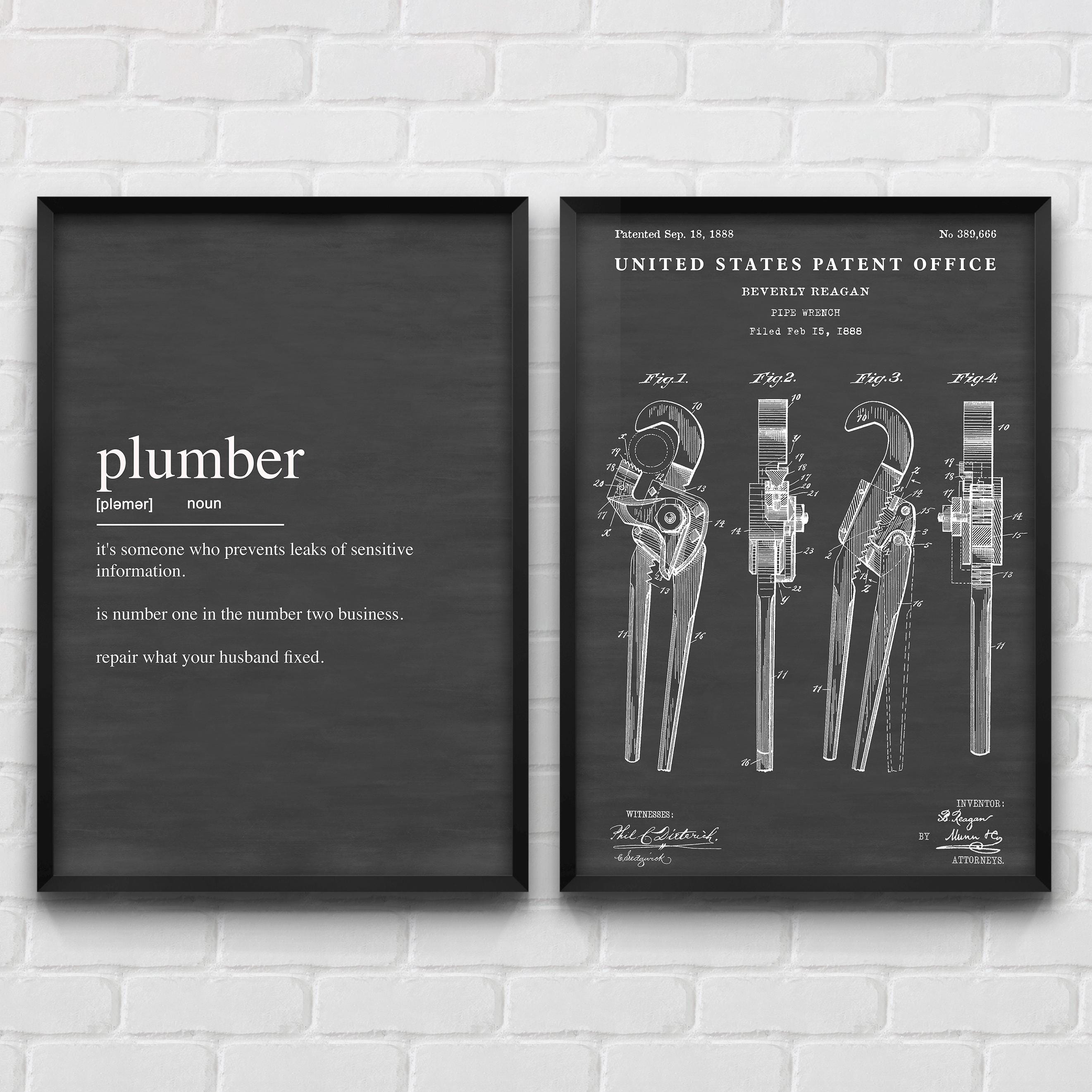 Plumbing Wall Art: Plumber Definition & Pipe Wrench Patent Posters ...