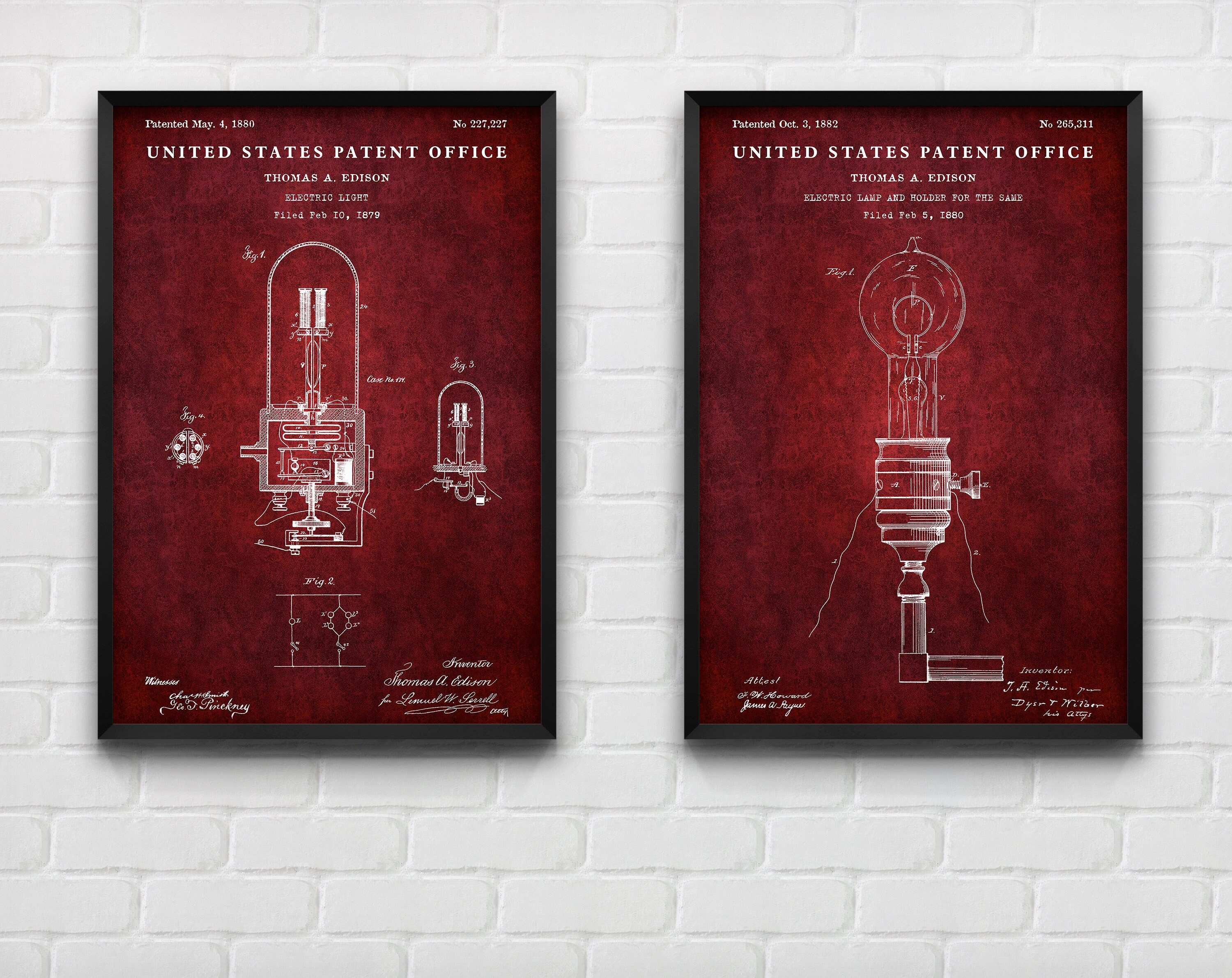 First Incandescent Light Bulb Patent Posters, Filament Lamp Inventions ...