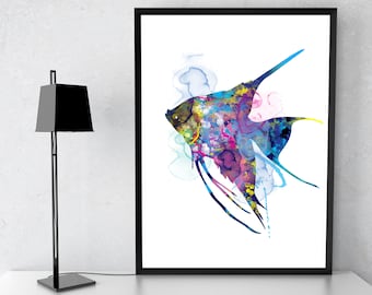 Angelfish Watercolor Painting, Angelfish Printable Wall Art, Fish ...