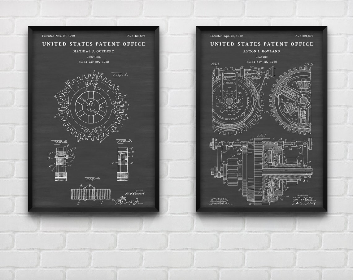 Gear Wall Art: Cogwheel & Gearing Patent Posters, Gears Blueprint ...