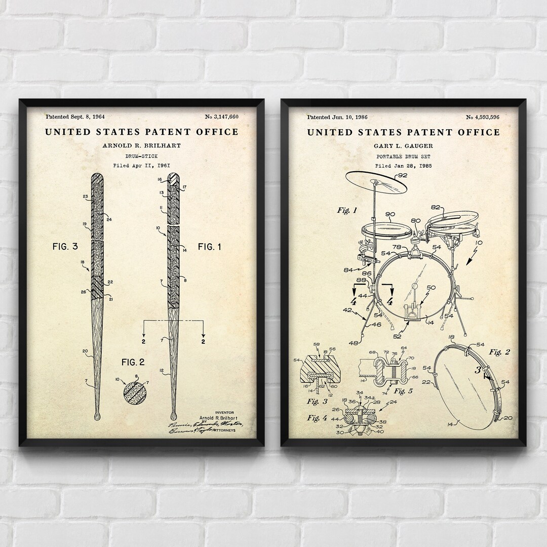 Drumsticks & Drum Set Patent Wall Art, Drums Inventions, Music Room ...