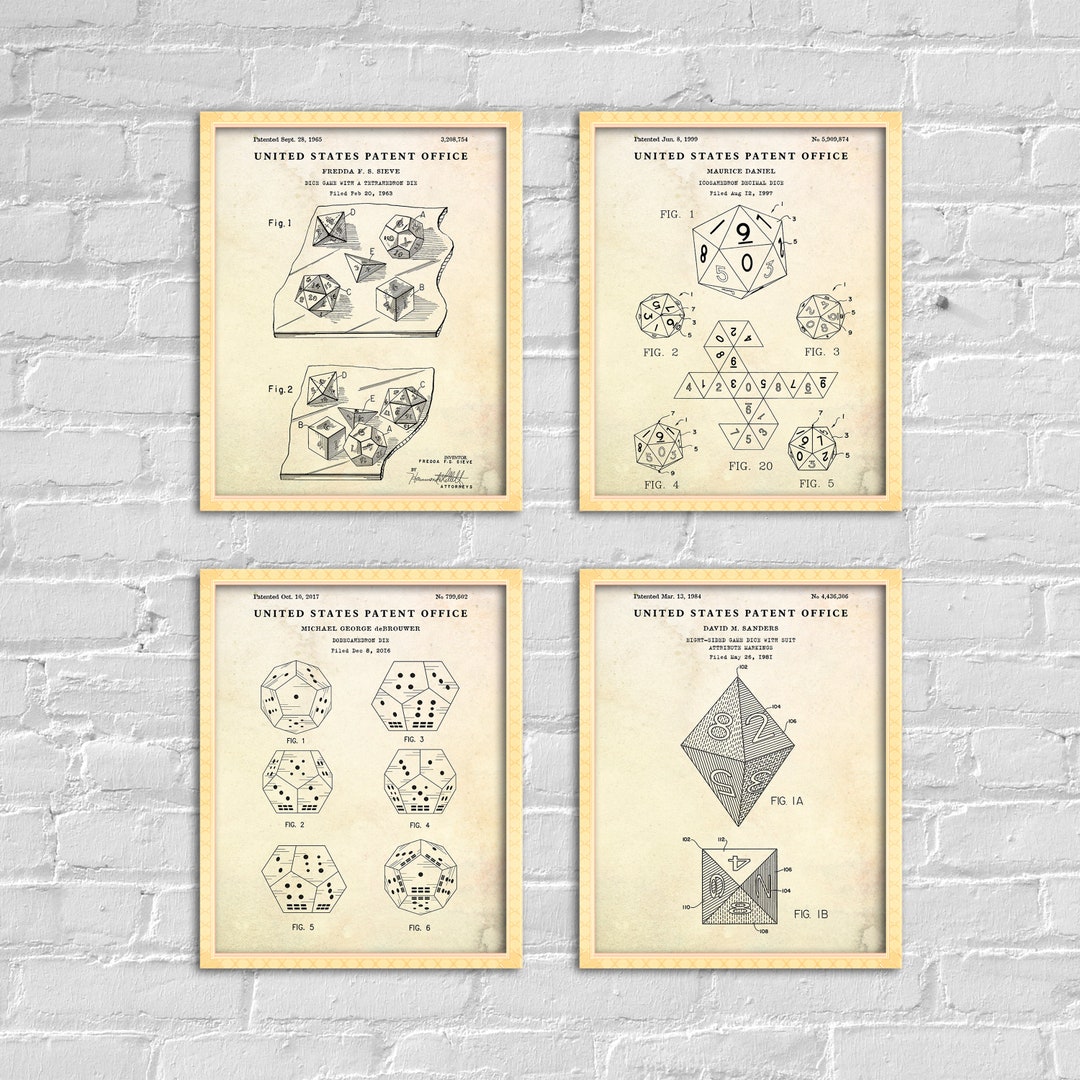 Dnd Dice Wall Decor, RPG Die Patent Art, Dungeon and Dragons Board Game ...