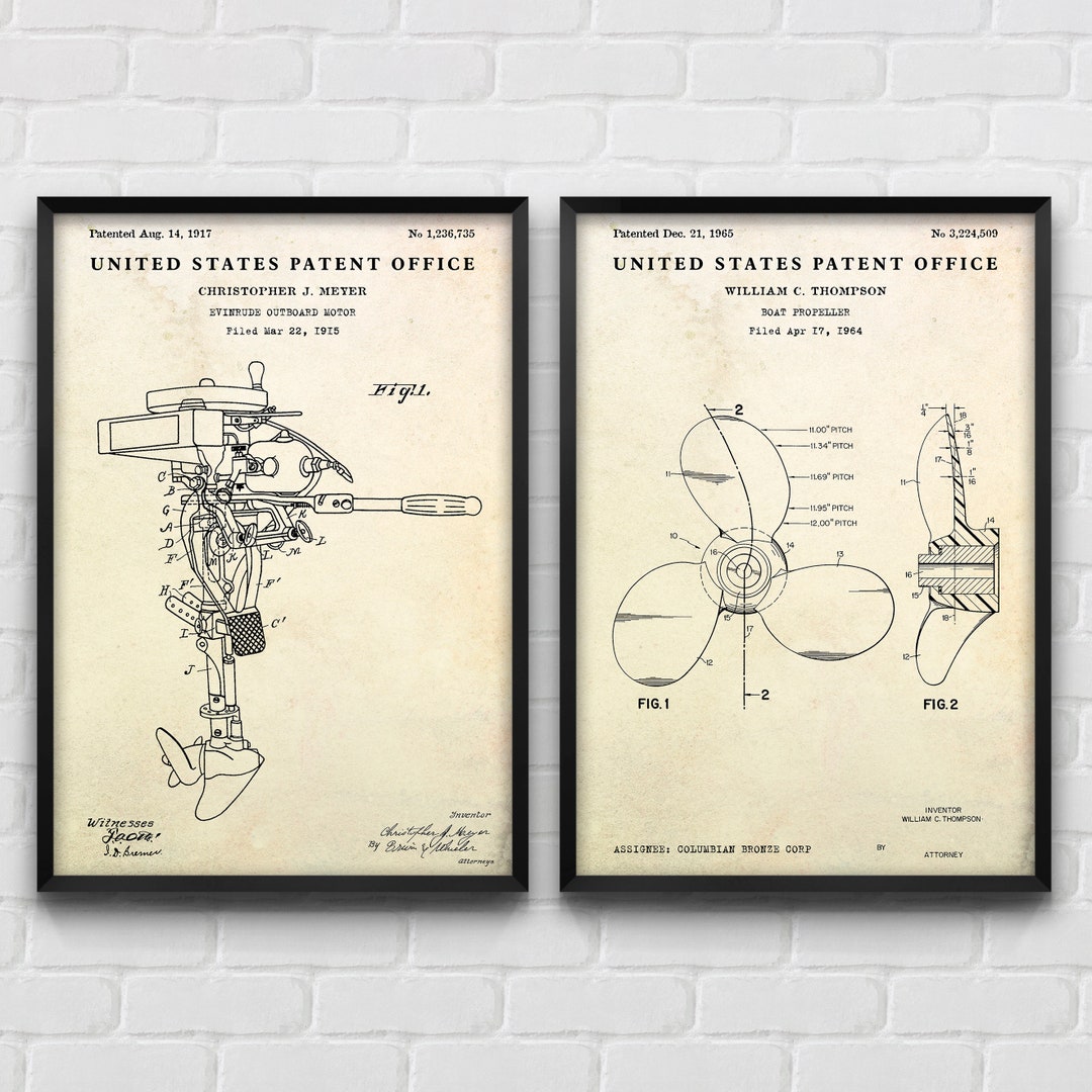 Outboard Motor & Propeller Patent Art Posters, Fishing Gift, Fisherman ...