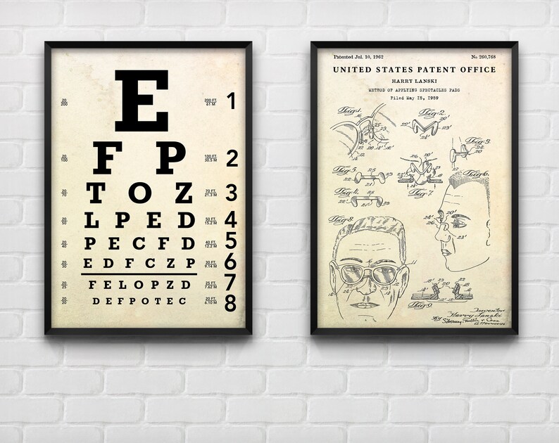 Eye Chart Poster & Optometry Patent Poster, Optician Wall Art, Ophthalmology Decor, Optometrist ...