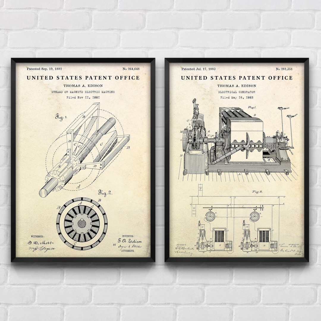 Electric Generator Patent Posters, Thomas Edison Inventions Blueprint ...