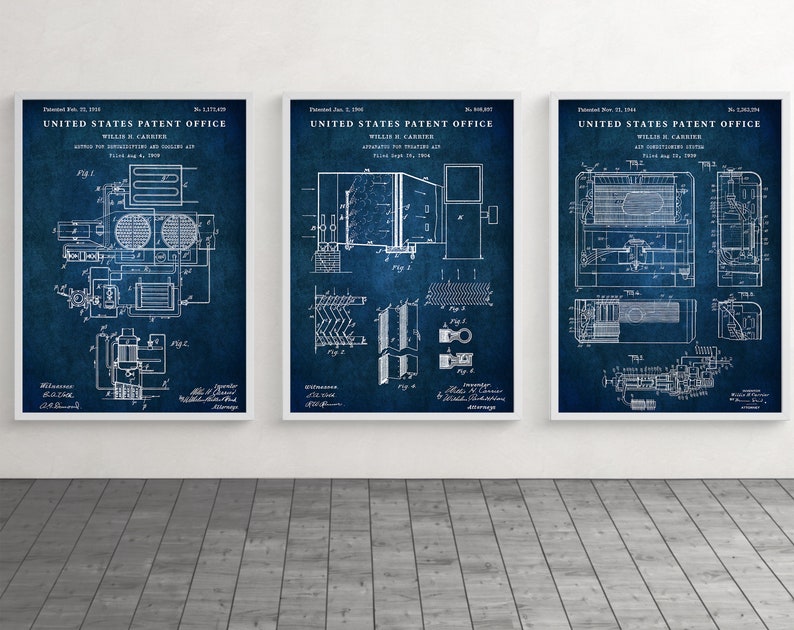 HVAC Tech Gift: Air Conditioner Patent Poster Vintage Home - Etsy