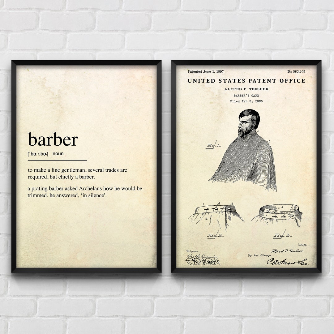Barber Wall Art: Definition & Patent Posters, Barbershop Vintage, Salon ...