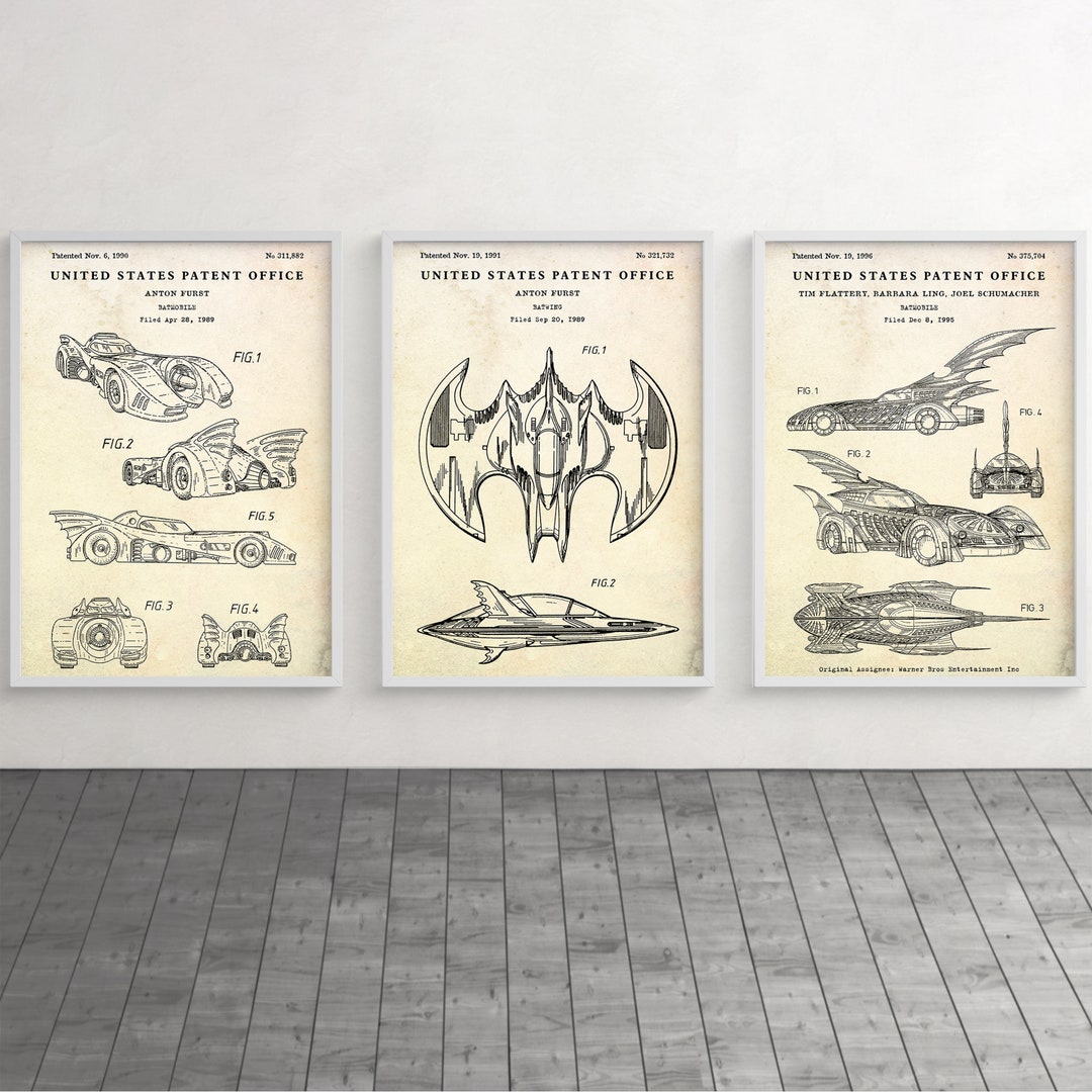 Superhero Bat Vehicles Evolution Patent Wall Art, Batwing Gift, Comics ...