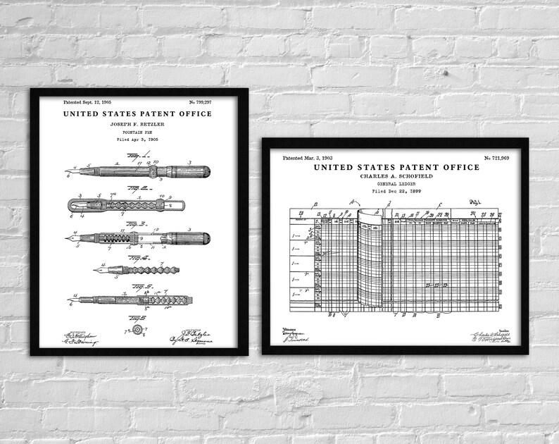 Accounting Wall Art: Fountain Pen & General Ledger Patent Posters ...