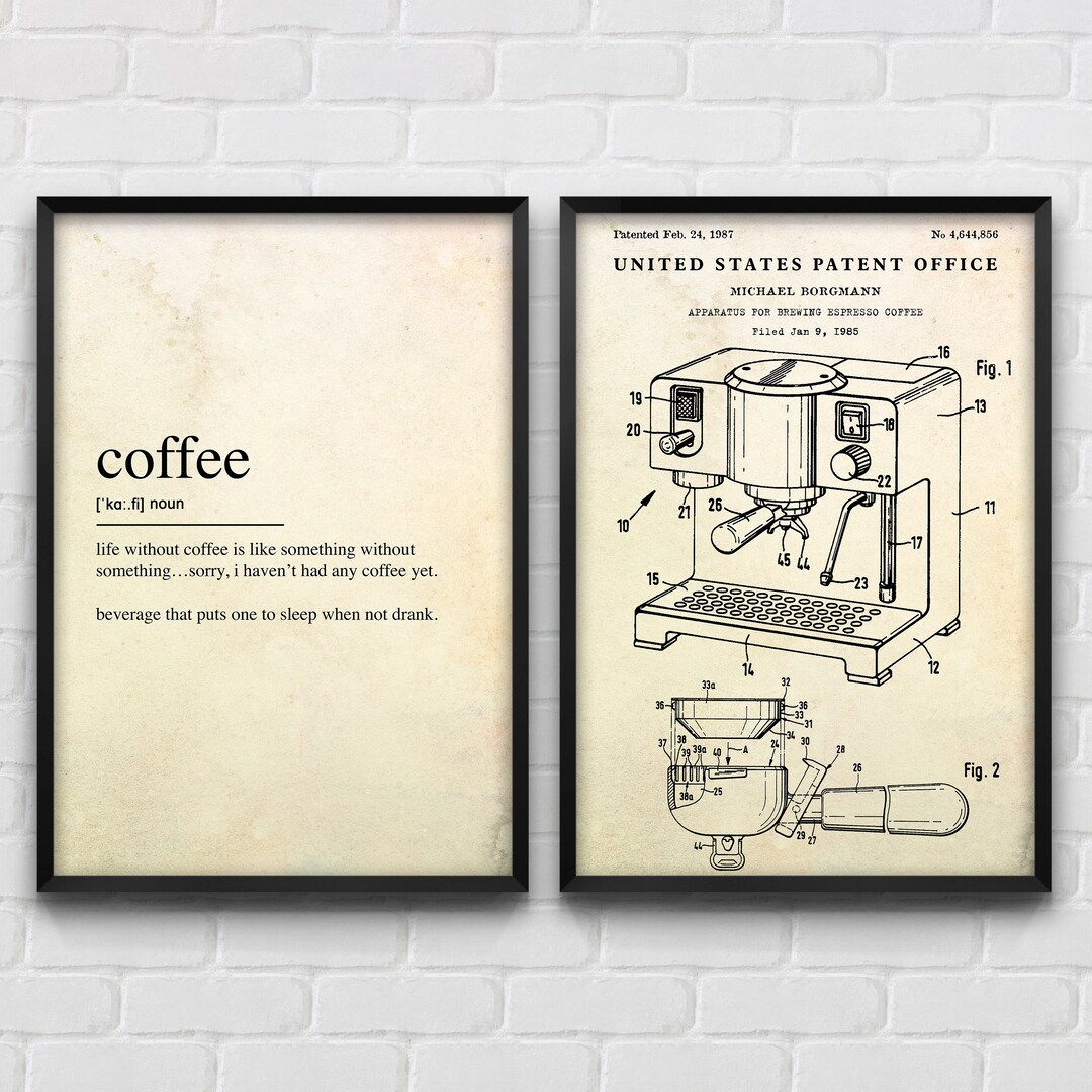 Coffee Definition & Espresso Machine Patent Wall Art, Coffee Bar ...