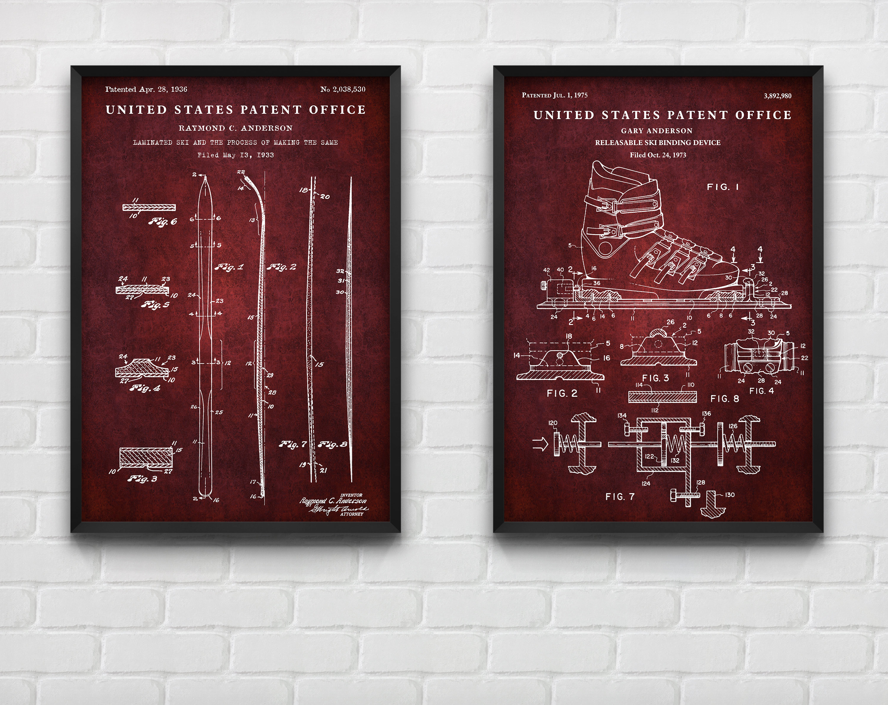 Skis & Ski Boots Patent Posters, Winter Sports Wall Art, Inventions ...