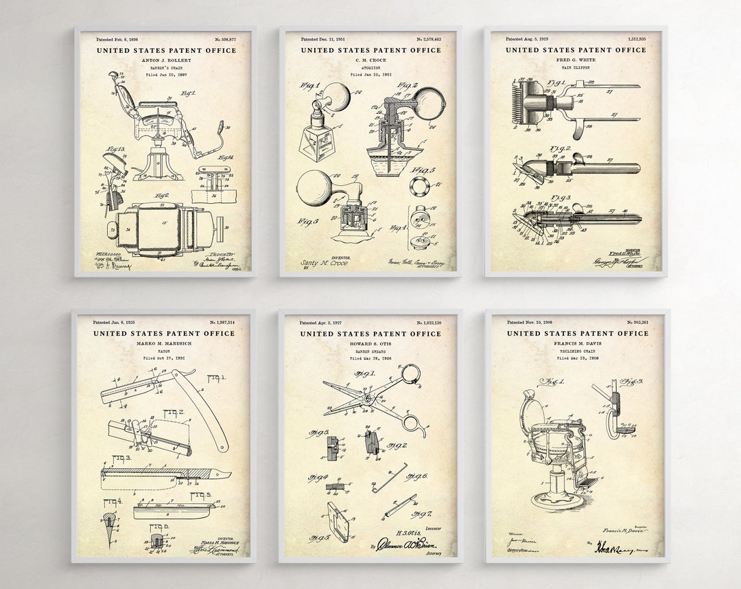 Hairdressing Inventions, Barber Patent Wall Art, Blueprint Poster ...