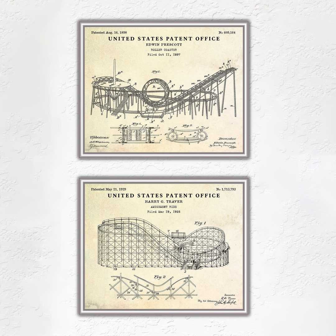 Amusement Ride & Roller Coaster Patent Wall Art, Theme Park Inventions ...
