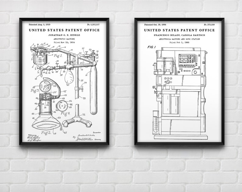 Anesthesia Machine Evolution Patent Wall Art, Anaesthetic Machine ...