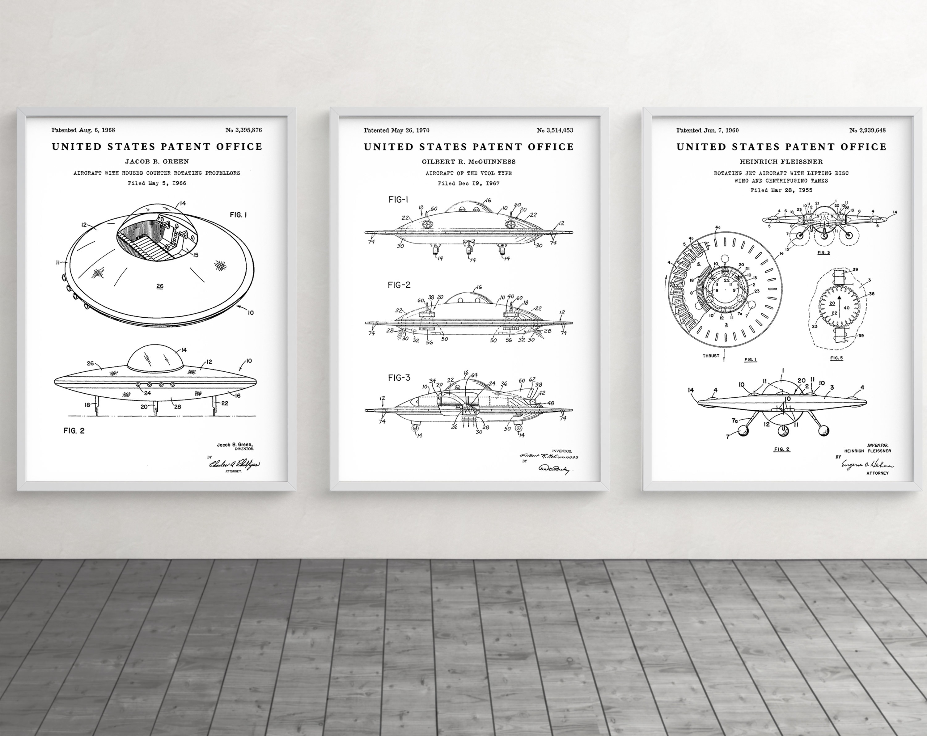 Flying Saucer Patent Art, UFO Wall Art, Space Exploration Poster ...