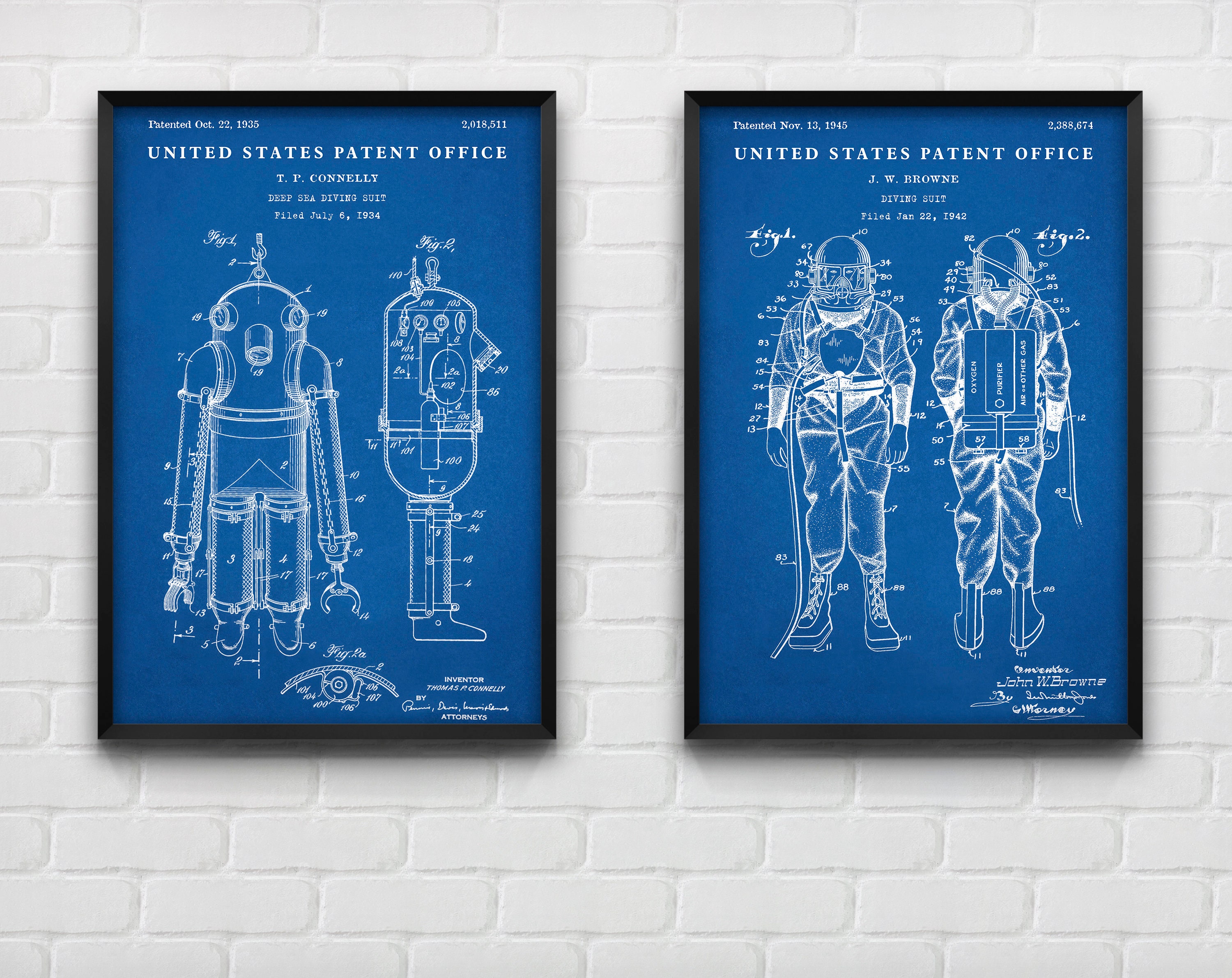 Diving Suit Patent Wall Art, Blueprint Poster, Diver Gift, Nautical ...