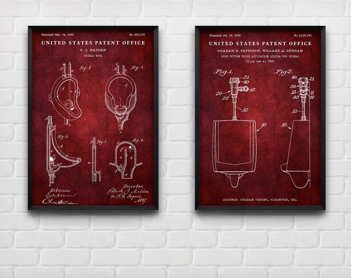 Mens Bathroom Decor: Urinal Evolution Patent Wall Art, Plumbing ...