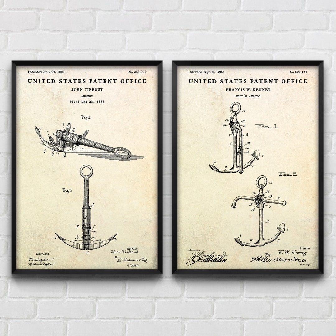 Ship Anchor Patent Wall Art, Sailboat Inventions, Boating Blueprint ...