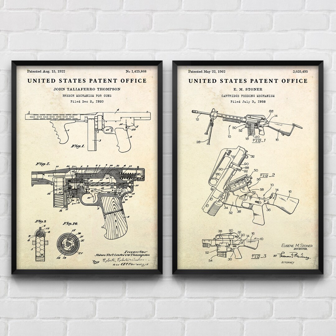 Submachine Gun & Machine Gun Patent Wall Art, Man Cave Decor, Tommy Gun ...