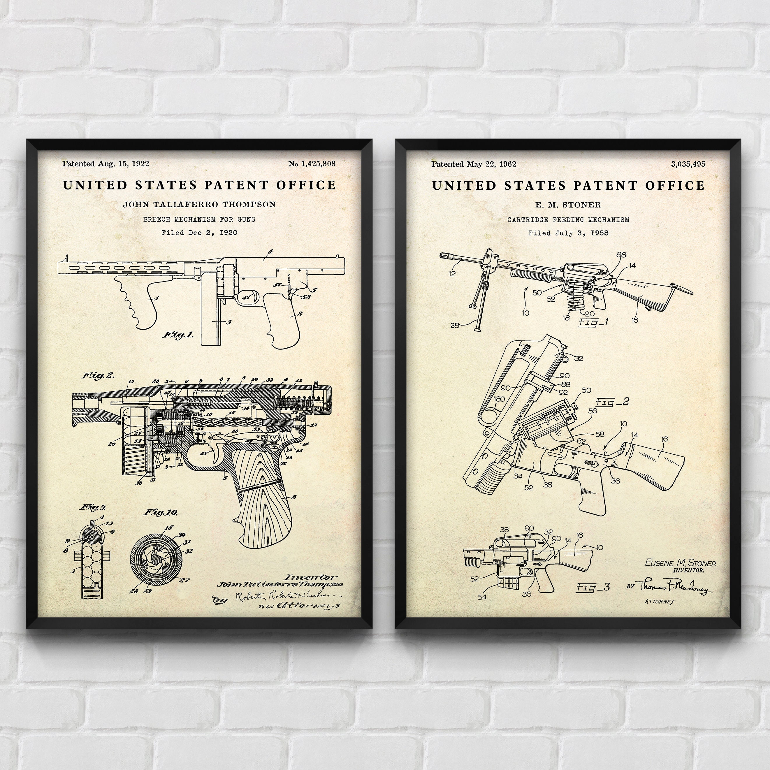 Submachine Gun & Machine Gun Patent Wall Art, Man Cave Decor, Tommy Gun ...