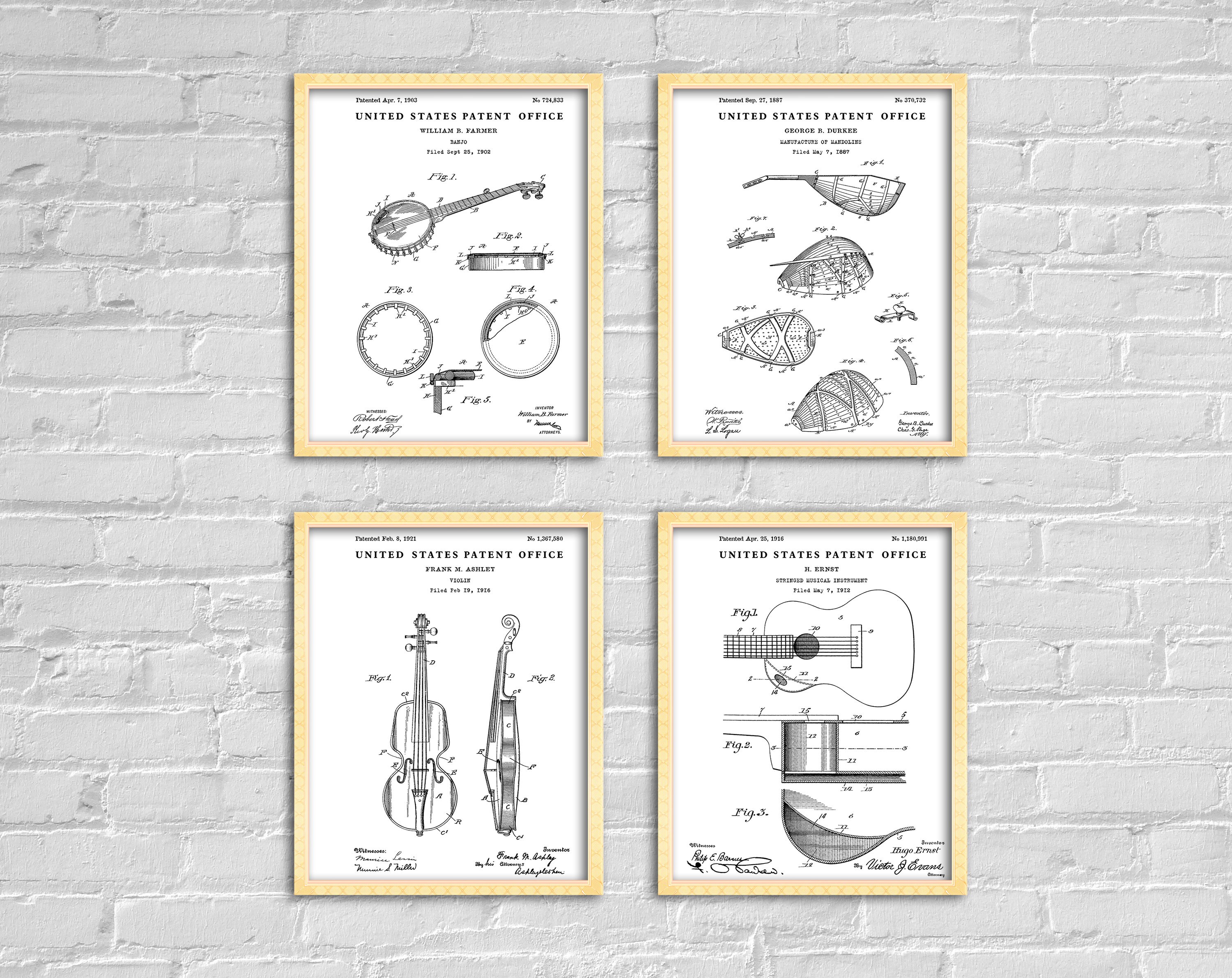 Bluegrass Music Patent Wall Art, Country Music Inventions Blueprint ...
