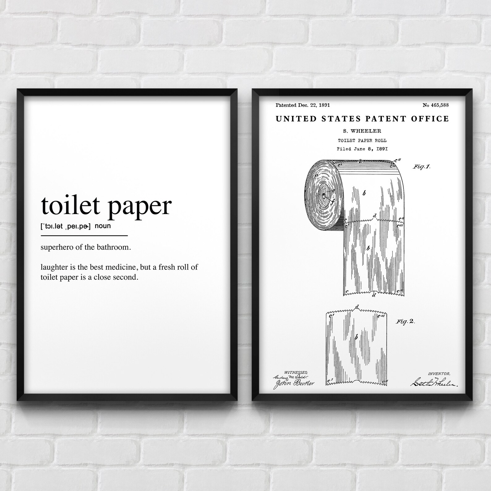 Toilet Paper Wall Art: Definition & Patent Posters, Bathroom Vintage ...