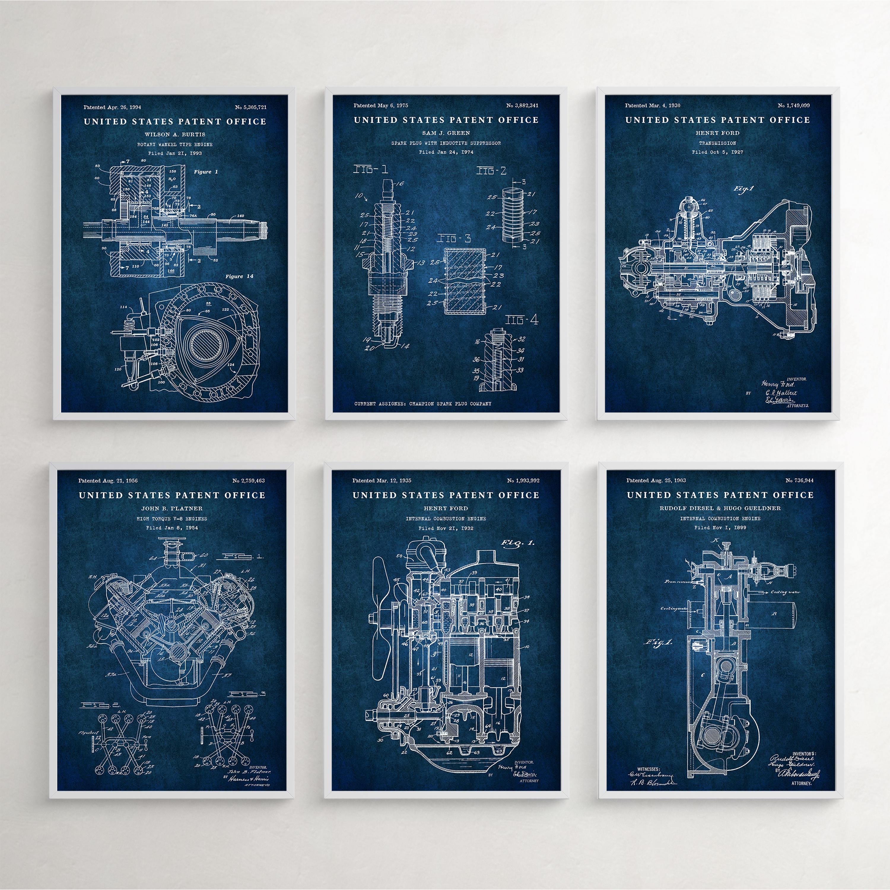 Automotive Patent Wall Art, IC Engine, Hemi V8, Wankel Rotary ...