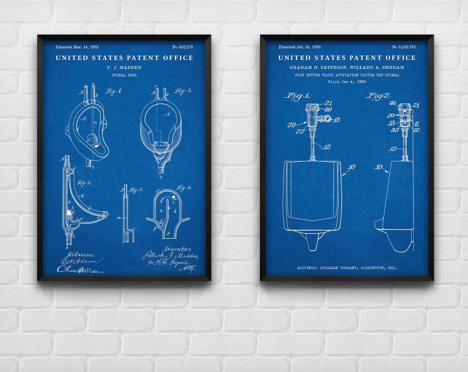 Mens Bathroom Decor: Urinal Evolution Patent Wall Art, Plumbing ...